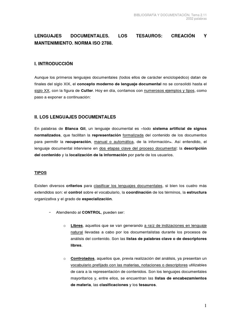 Tesauros y norma ISO 2788 | PDF | Palabra | Lingüística