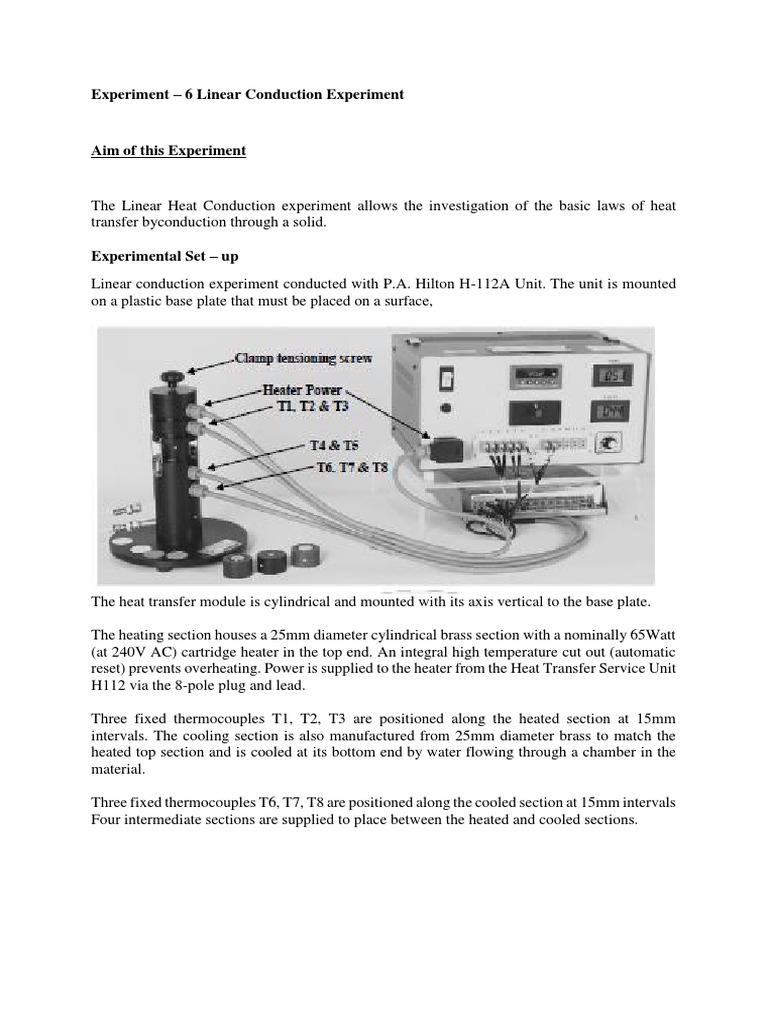 Linear Heat Conduction Experiment Guide | PDF | Thermal Conduction ...