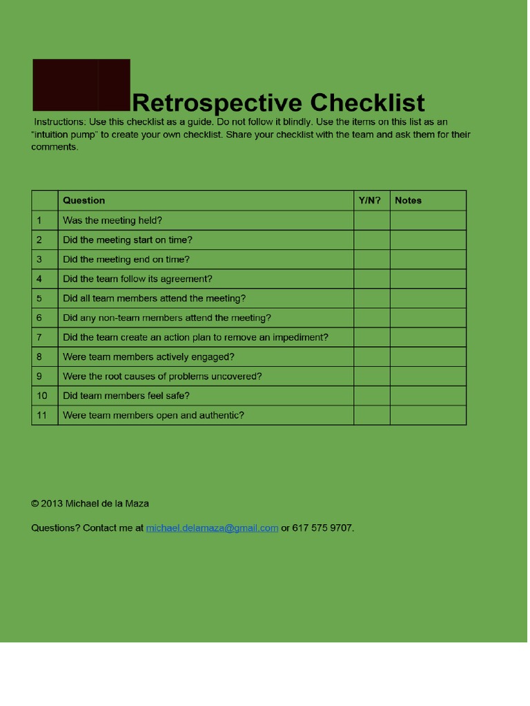 09-Sprint Retrospective Checklist | PDF