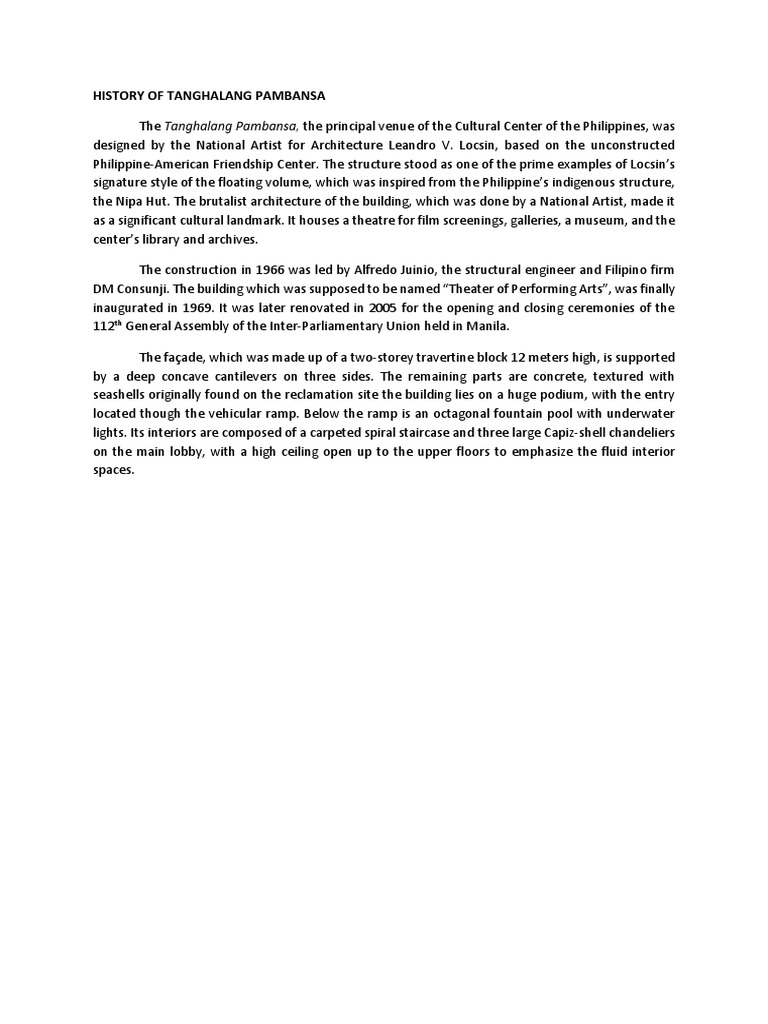 Tanghalang Pambansa's Architectural Legacy | PDF | Social Science | Art