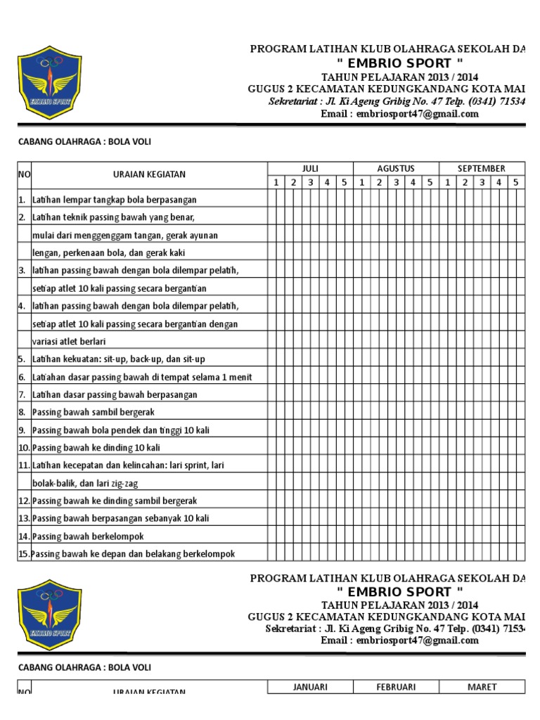 Program Latihan Olahraga Sekolah Dasar | PDF