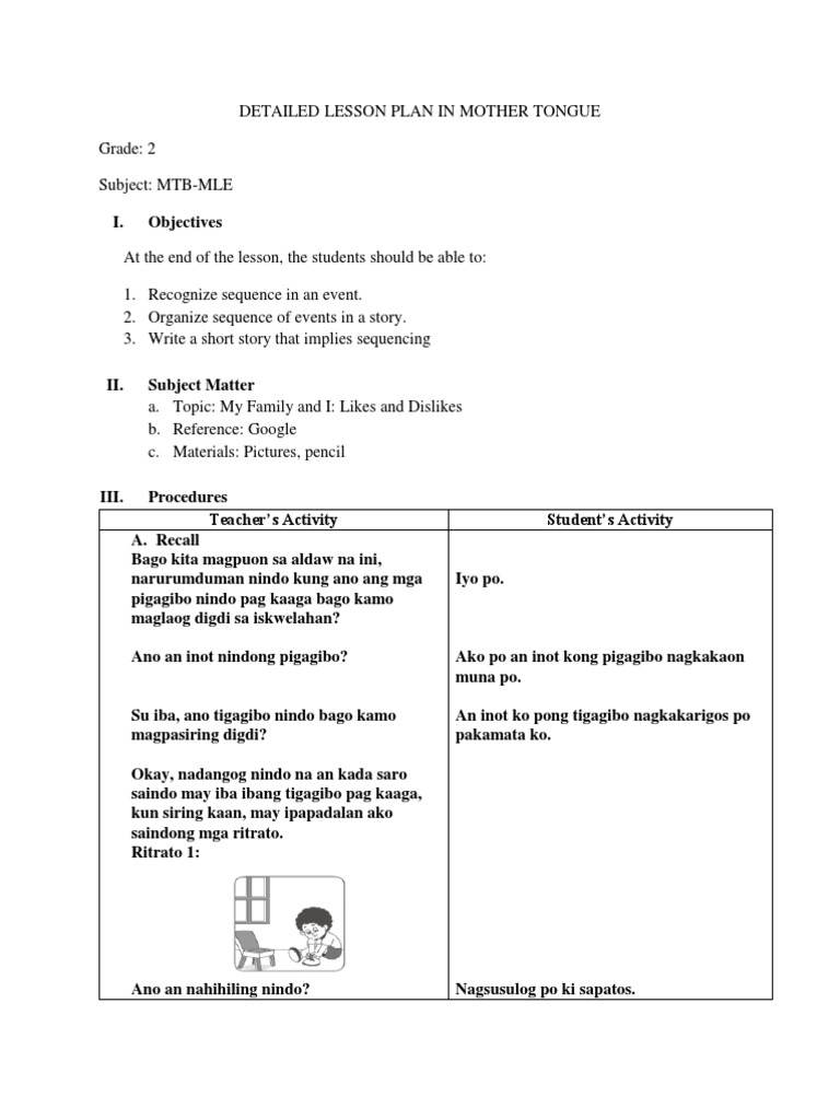Lesson Plan Mother Tongue Grade 2 | PDF