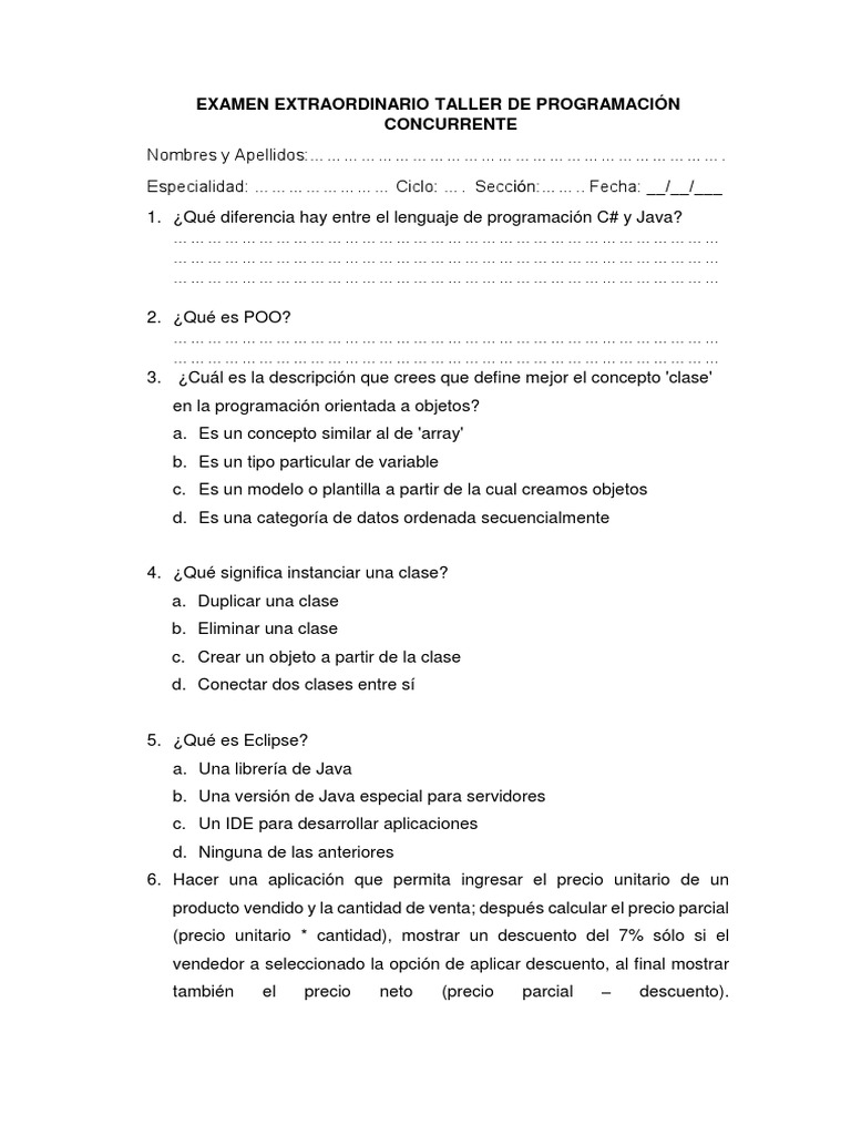 Examen Extraordinario Taller de Programación Concurrente | PDF | Informática