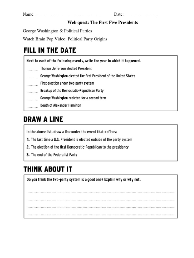 Early U.S. Presidents Web Quest | PDF | James Madison | Thomas Jefferson