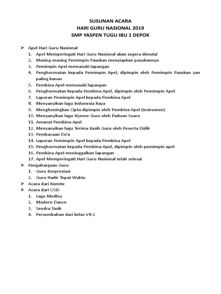 Susunan Acara Hari Guru Nasional 2019 | PDF | Seni & Disiplin Bahasa