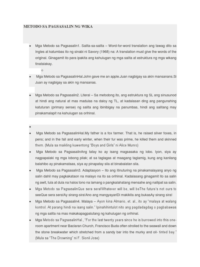 Metodo Sa Pagsasalin NG Wika | PDF