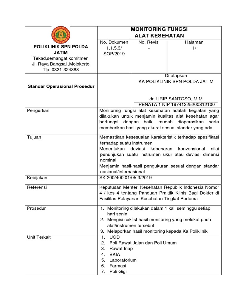 Sop Monitoring Fungsi Alkes | PDF