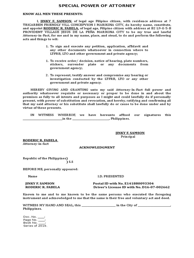 LTFRB Spa Samson | PDF | Power Of Attorney | Virtue