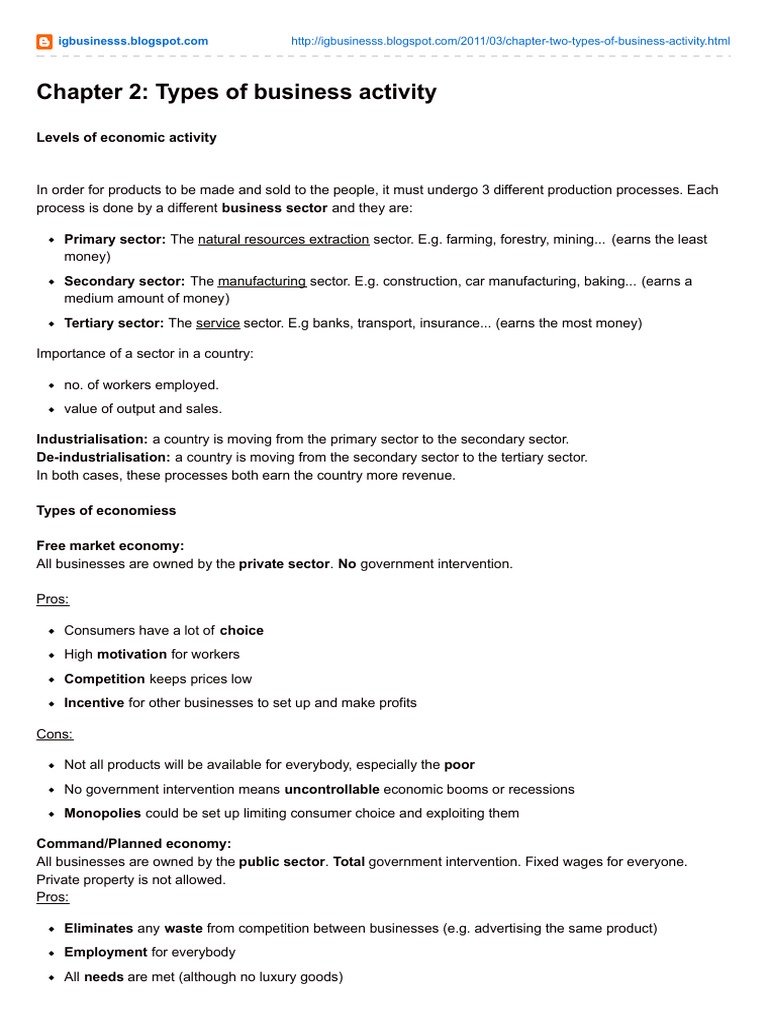 Chapter 2 Types of Business Activity | PDF | Profit (Economics ...