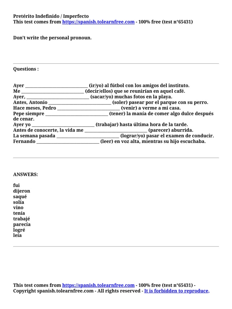 Pretérito Indefinido - Imperfecto Exercise 1 | PDF