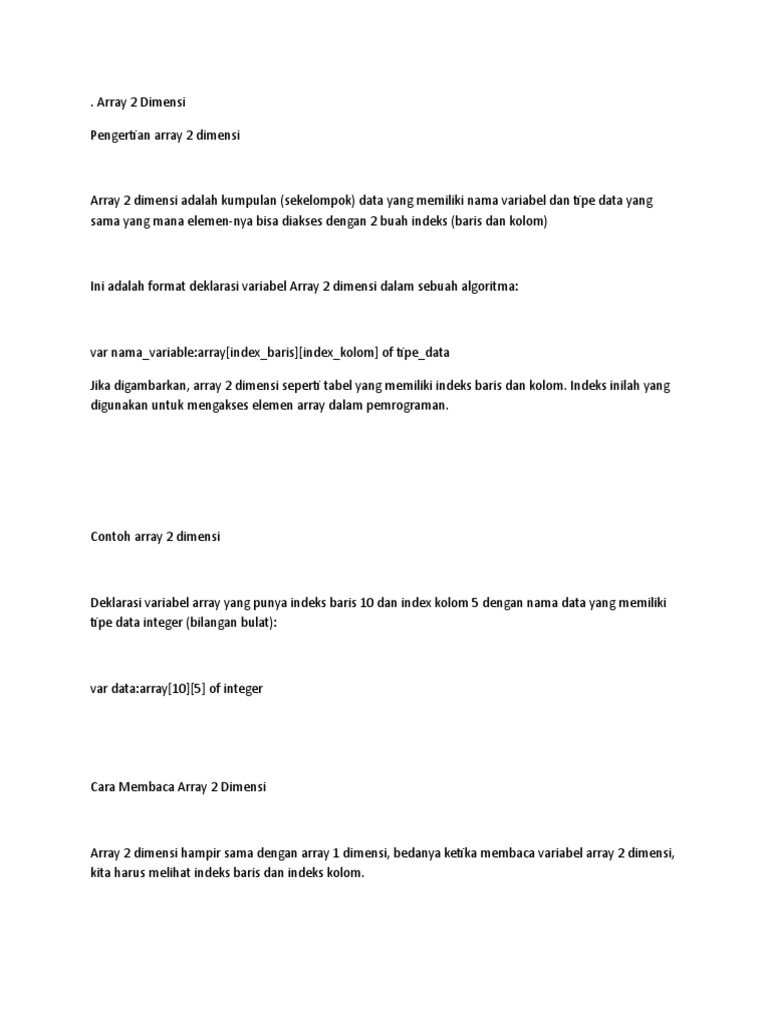 Array 2 Dimensi Pdf Sains And Matematika