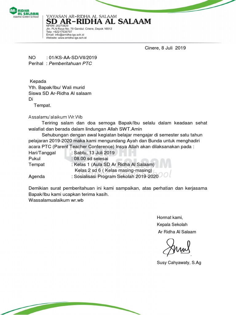 SURAT UNDANGAN PTC KELAS 1 Revisi | PDF