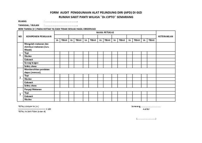 02 - 1 - 6 - Form Audit Penggunaan Alat Pelindung Diri Di Gizi - 2018 PDF | PDF