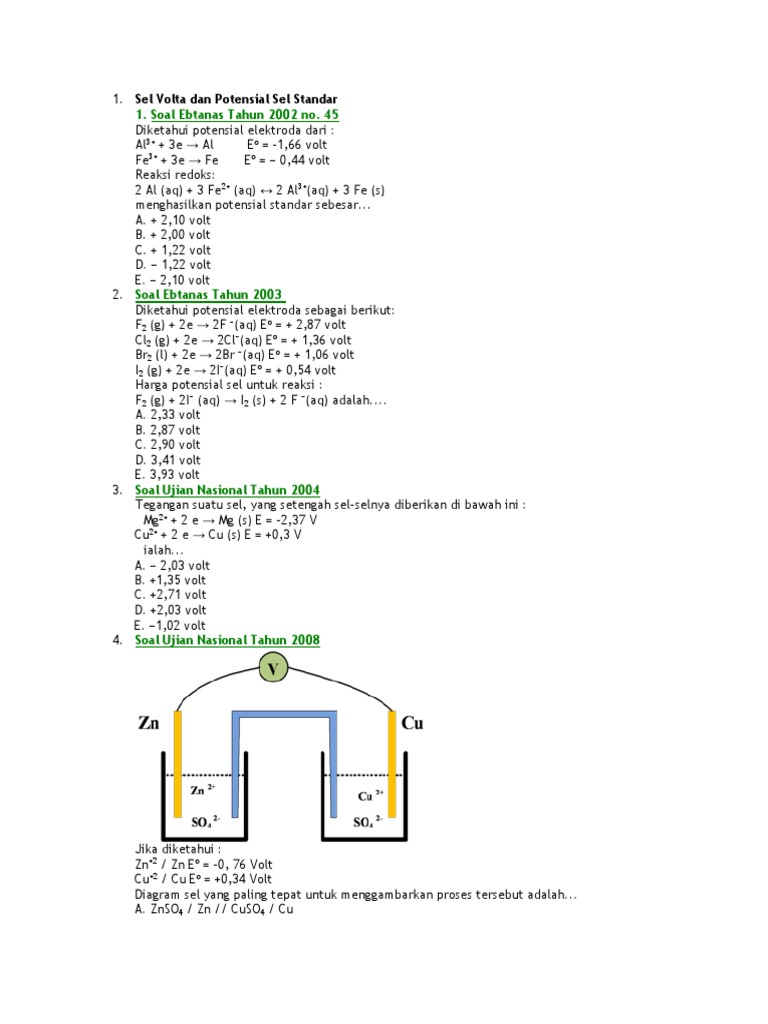 Soal Sel Volta | PDF | Teknologi & Rekayasa