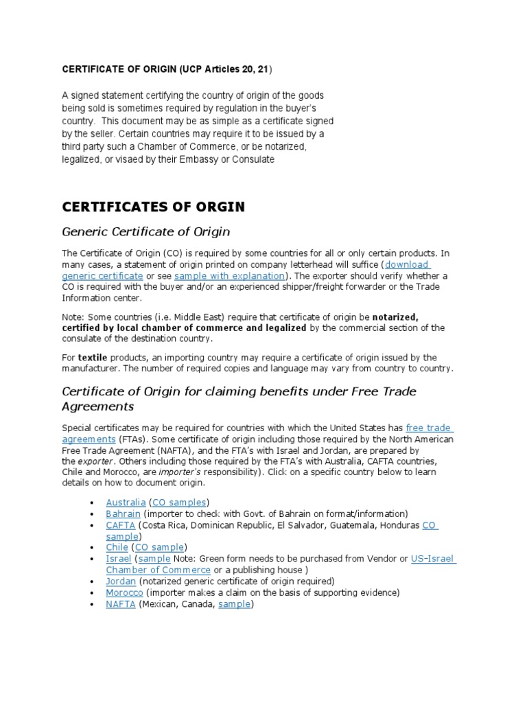 Certificate of Origin Requirements Overview | PDF | Business Law ...