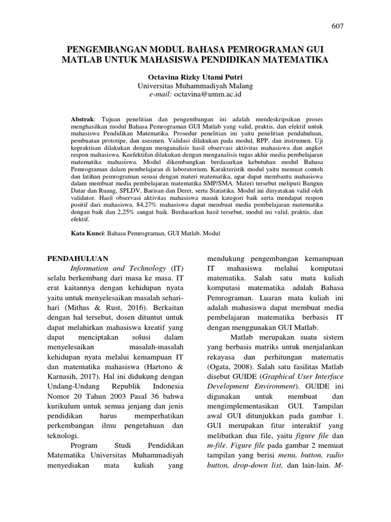 Putri - Bahasa Pemrograman GUI Matlab Modul | PDF