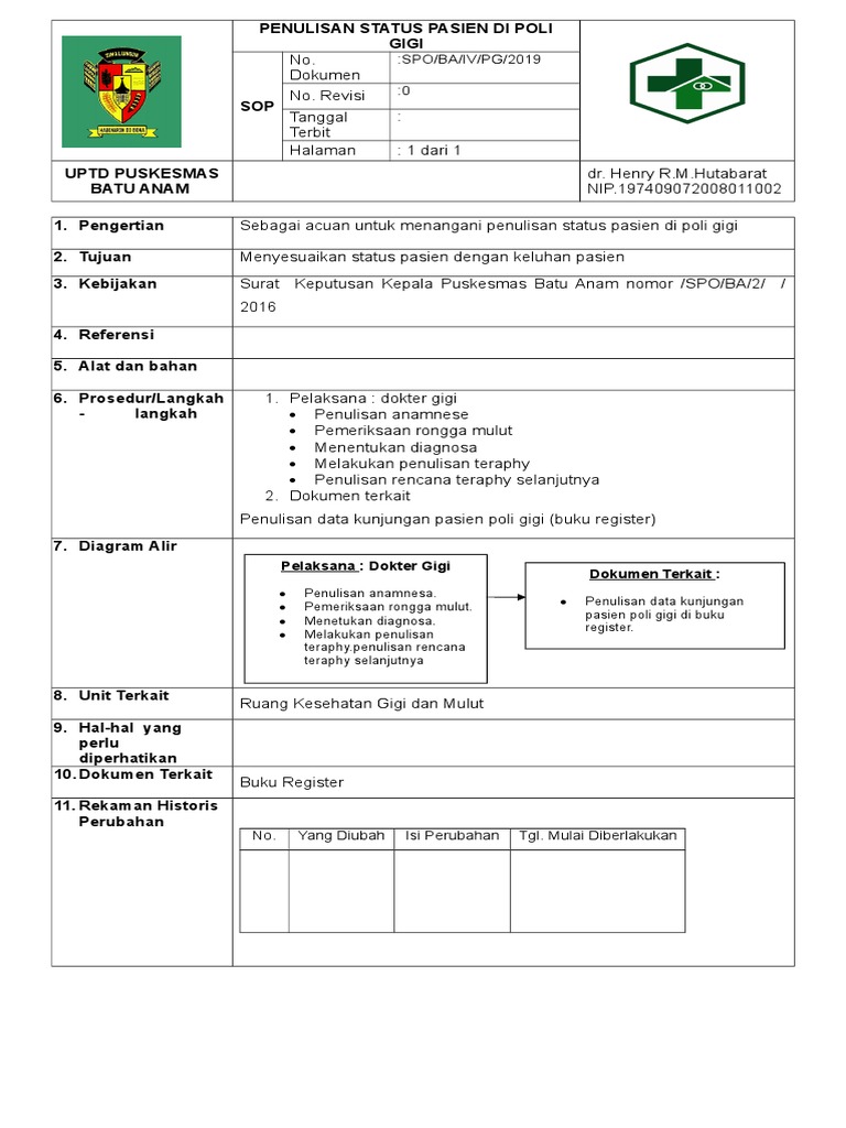 Penulisan Status Pasien Di Poli Gigi | PDF
