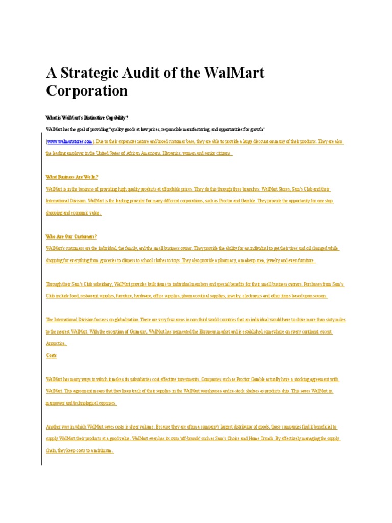 Walmart Strategic Audit Overview | PDF | Business | Walmart