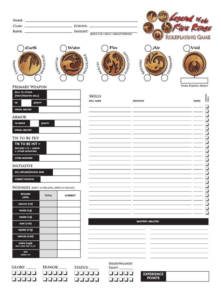 L5R - Character Sheet 4 PDF | PDF | Role Playing Games | Gaming