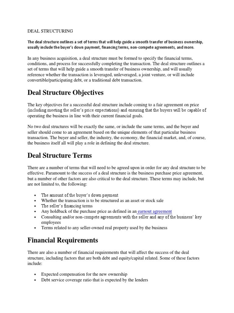 Deal Structuring | PDF | Financial Transaction | Mergers And Acquisitions