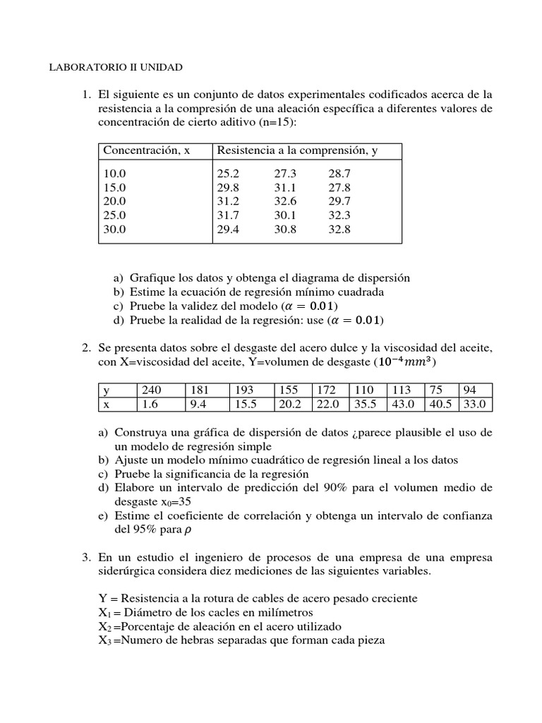 Laboratorio Ii Unidad 2 | PDF | Coeficiente de determinación | Regresión lineal