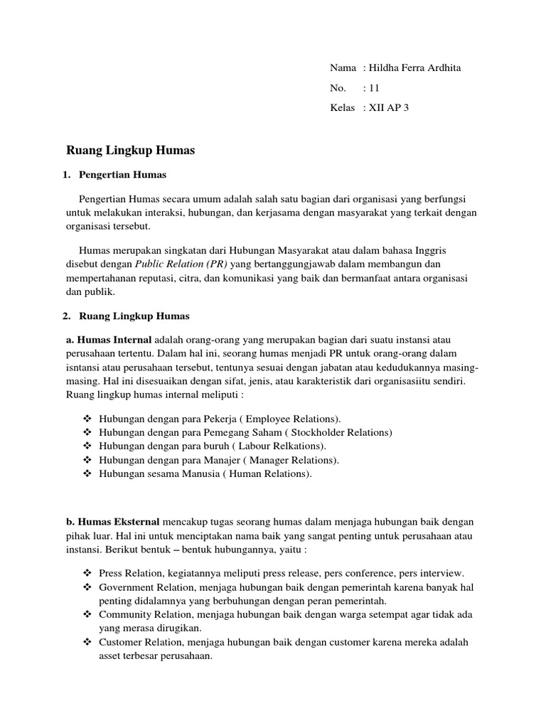 Ruang Lingkup Humas | PDF