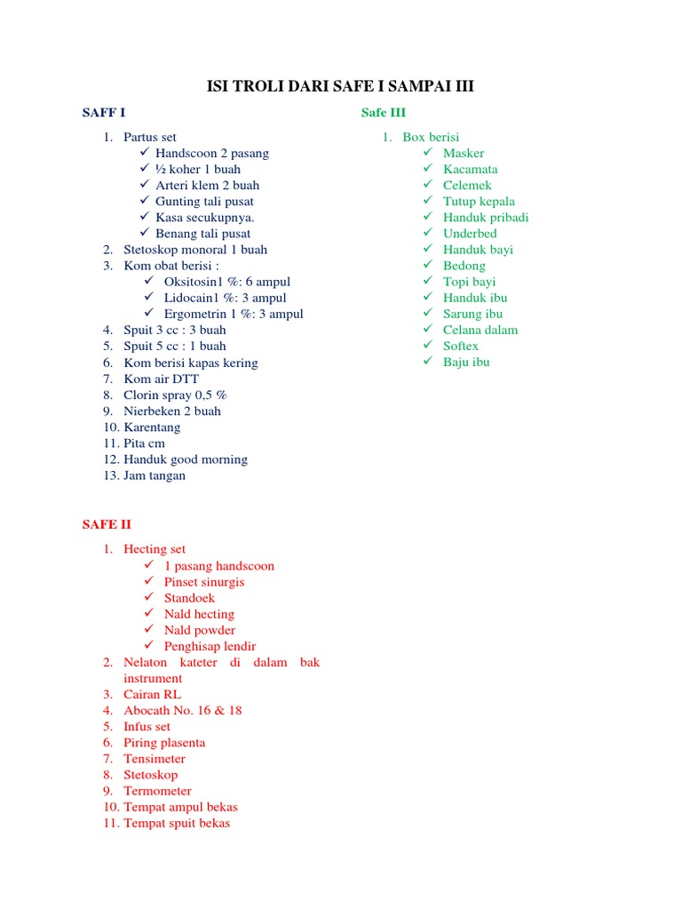 Isi Troli Dari Safe I Sampai Iii | PDF