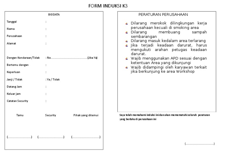 Form Induksi Tamu | PDF