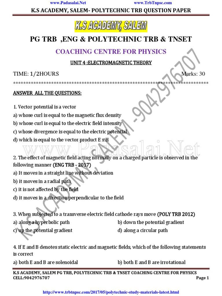 282 Polytechnique Physics Study Material PDF | PDF | Electric Field ...