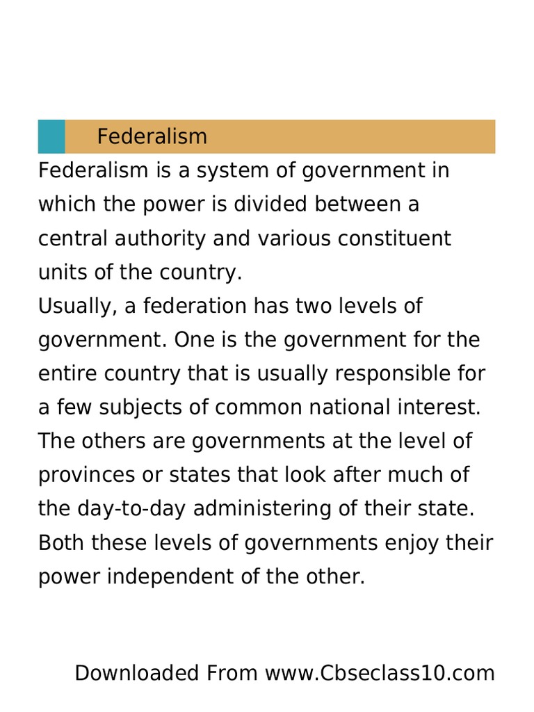 Federalism Class 10 Civics Chapter 2 Notes | PDF | Federalism | Federation