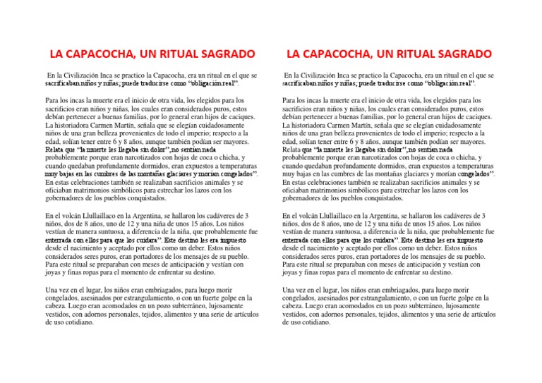 La Historia de La Capacocha | PDF | Cultura (general) | Rituales