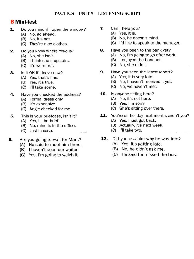 Unit 9 Listening Script Guide | PDF