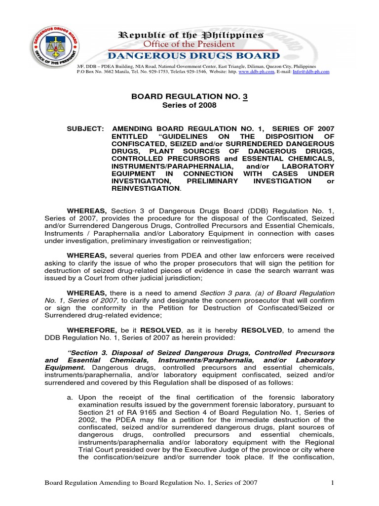 Dangerous Drugs Board Bd. Reg. 3 | PDF | Search And Seizure | Prosecutor