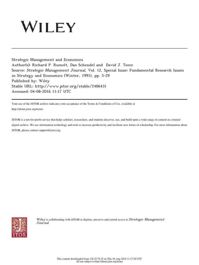 Strategic Management and Economic Rumelt Et Al. 1991 | PDF | Strategic ...