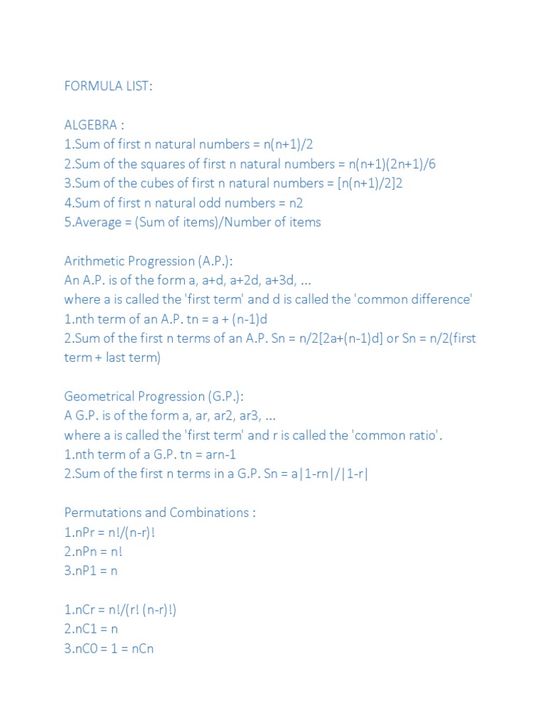 Aptitude Formulas | PDF | Area | Fraction (Mathematics)