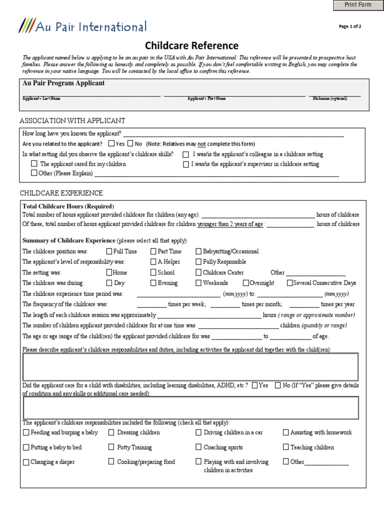 Childcare Reference PDF | PDF | Child Care | Relationships