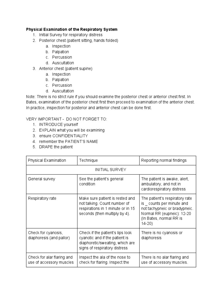 Physical Examination Of The Respiratory System Download Free Pdf
