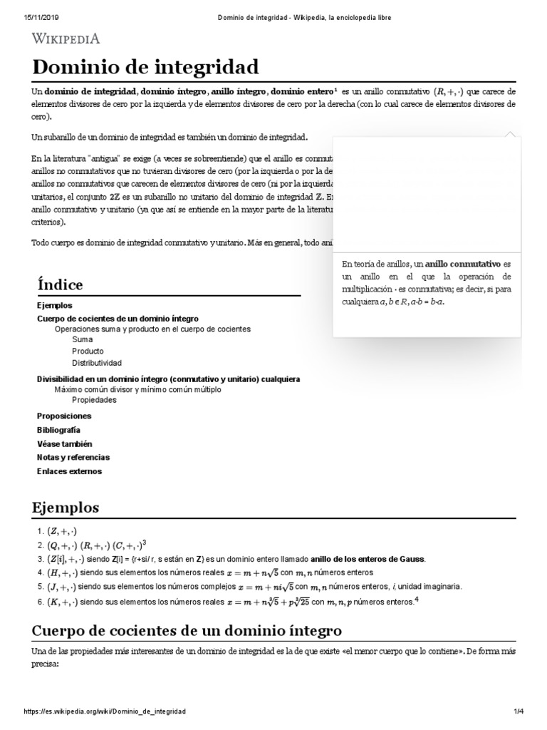 Dominio de Integridad - Wikipedia, La Enciclopedia Libre | PDF | Anillo ...