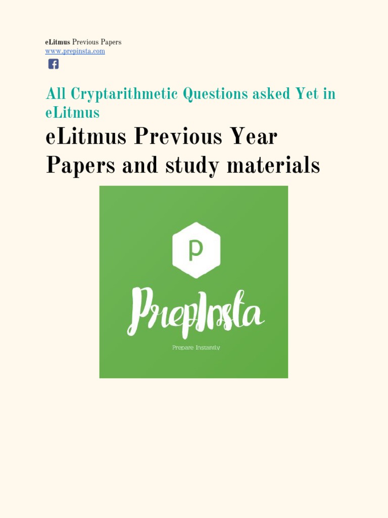 eLitmus Cryptarithmetic Questions Guide | PDF | Teaching Mathematics