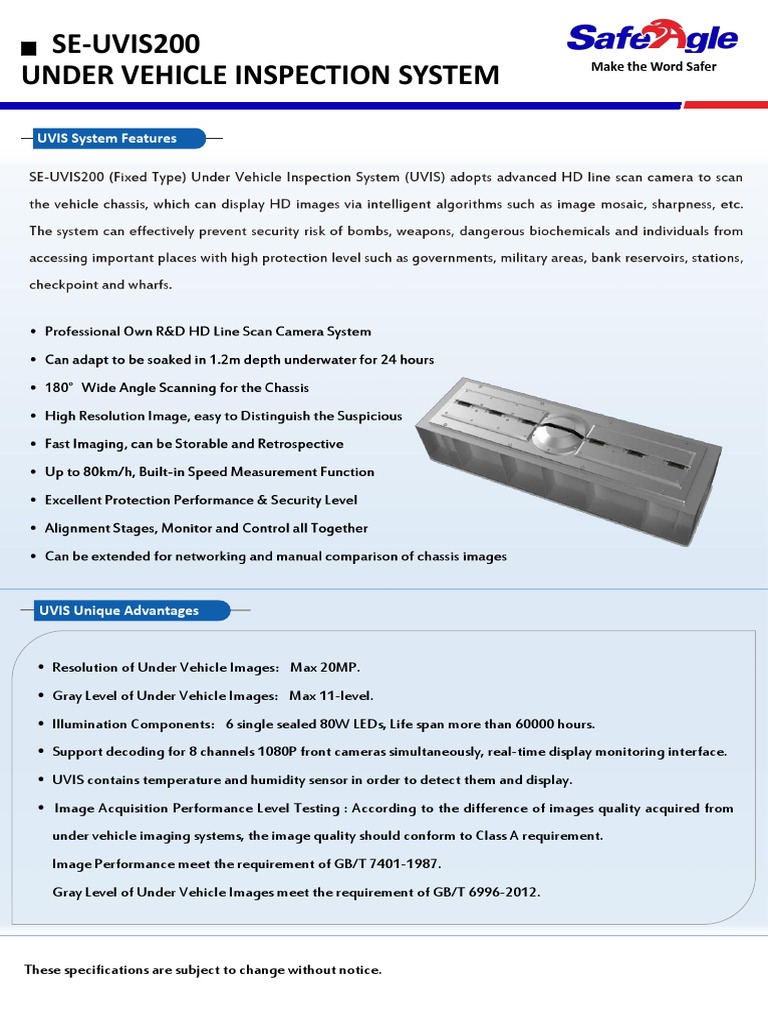 SE-UVIS200 Fixed Under Vehicle Inspection System Specification PDF ...