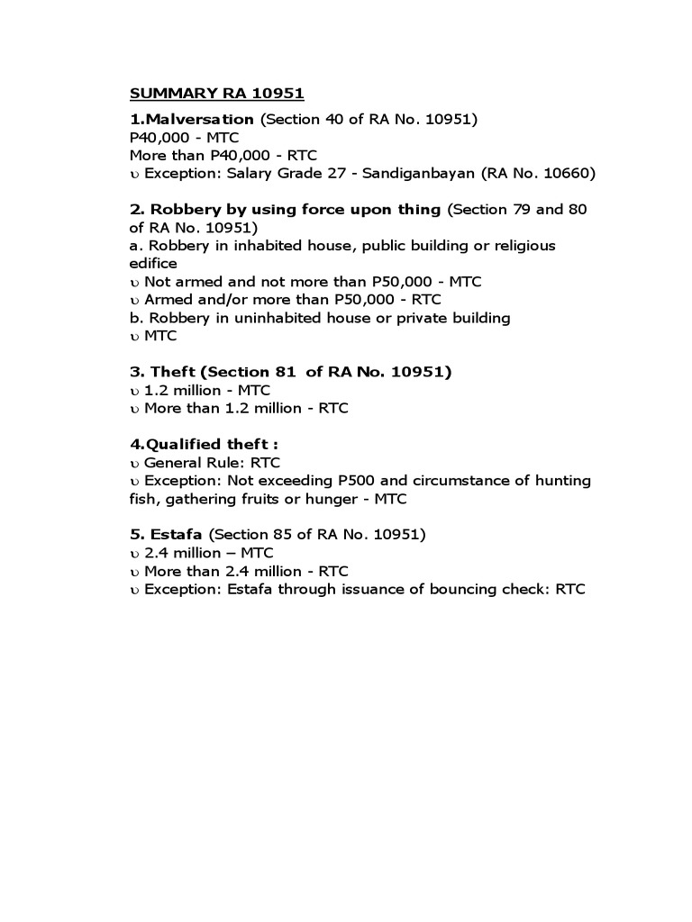 Summary Ra 10951 | PDF