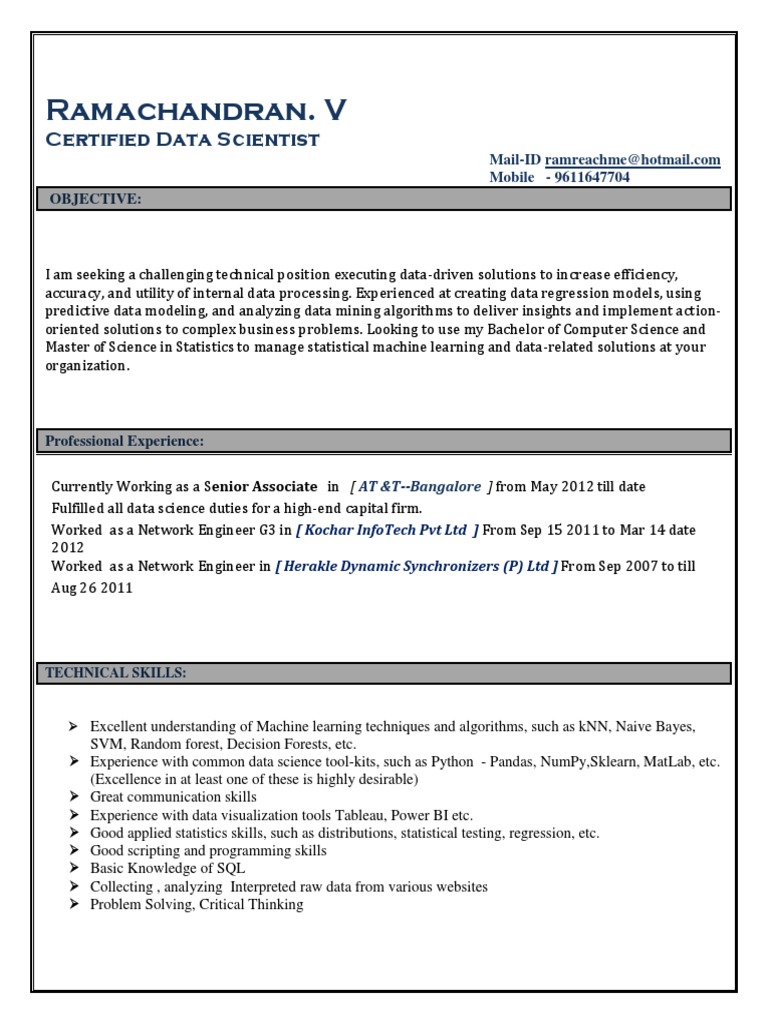 Ram Data Science Resume | PDF | Data Science | Machine Learning