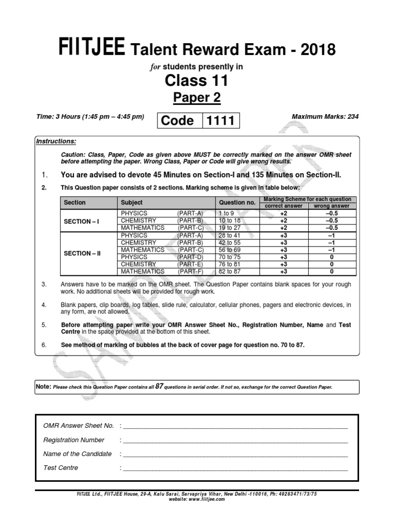 FTRE 2018 C XI AT+PCM Paper 2 | PDF | Atomic Orbital | Collision