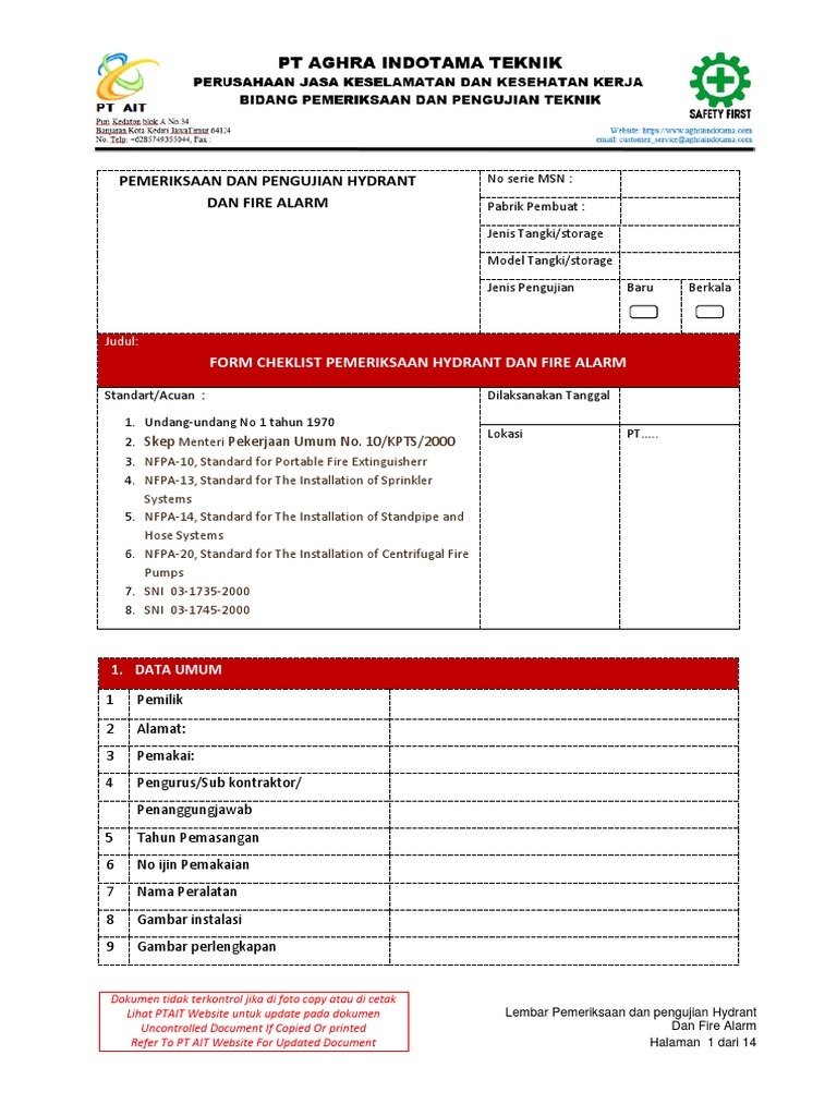 Form Checklist Inspeksi Hydrant dan Alarm | PDF