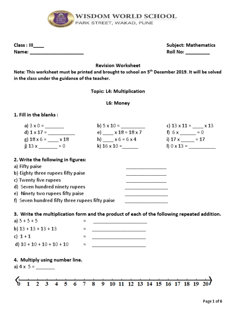 Grade - 3-Worksheet - Money and Multiplication | PDF | Teaching Mathematics