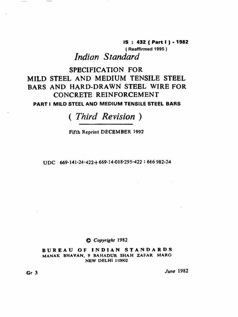 Is 432 Part I-1982 PDF | PDF