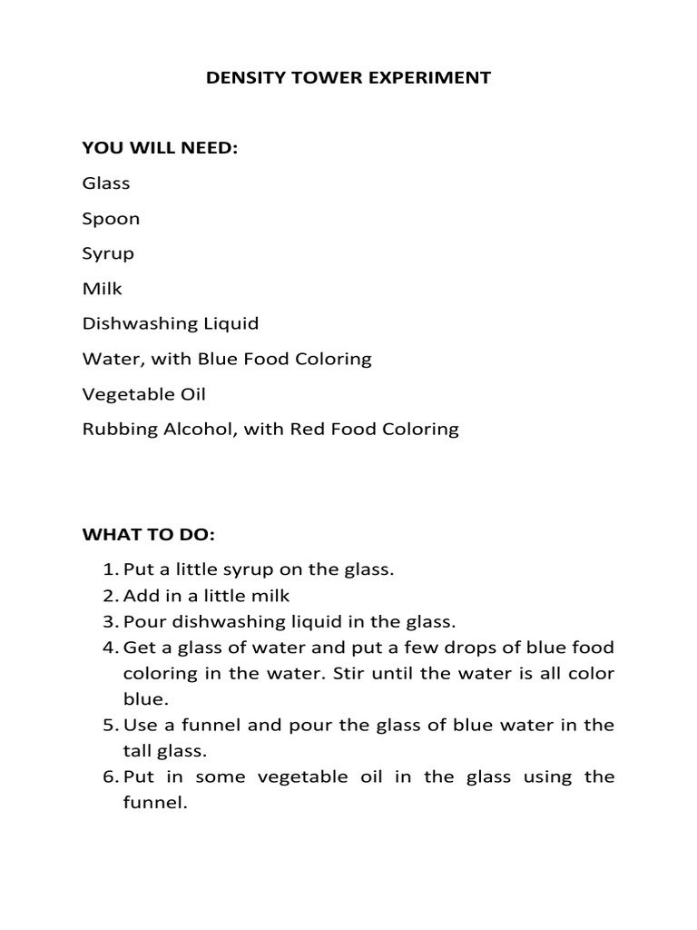 Density Tower Experiment Guide | PDF | Density | Experiment