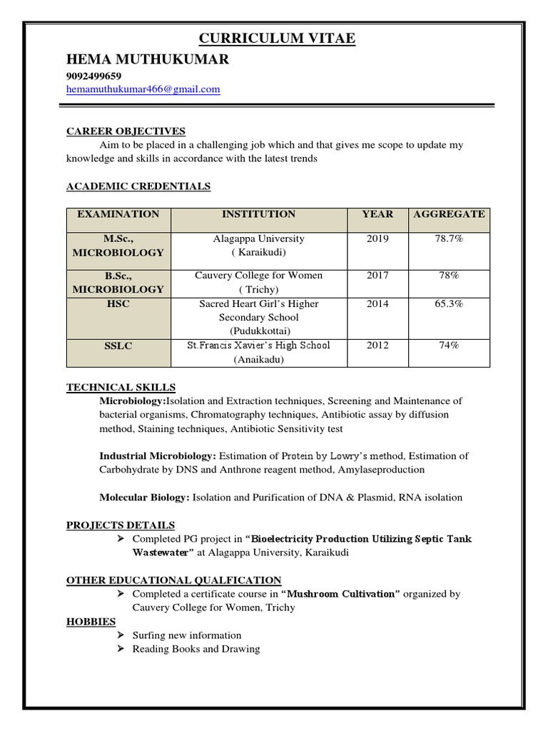 Hema CV | PDF | Microbiology | Biotechnology