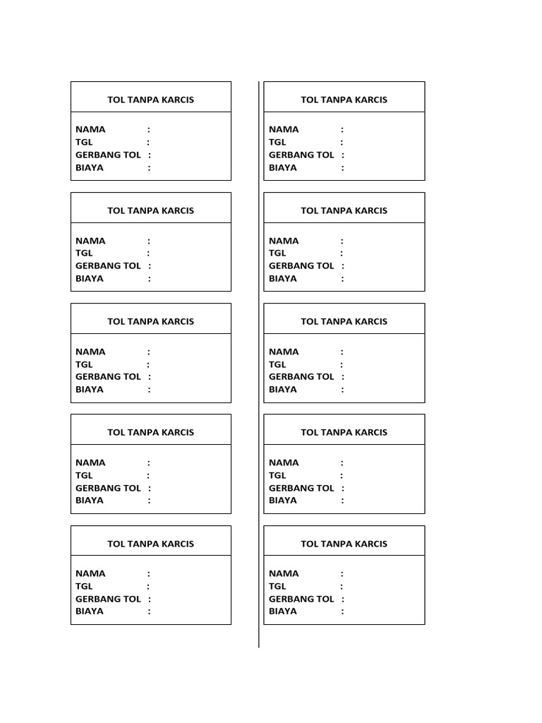 Format Nota Parkir dan Tol Tanpa Karcis | PDF