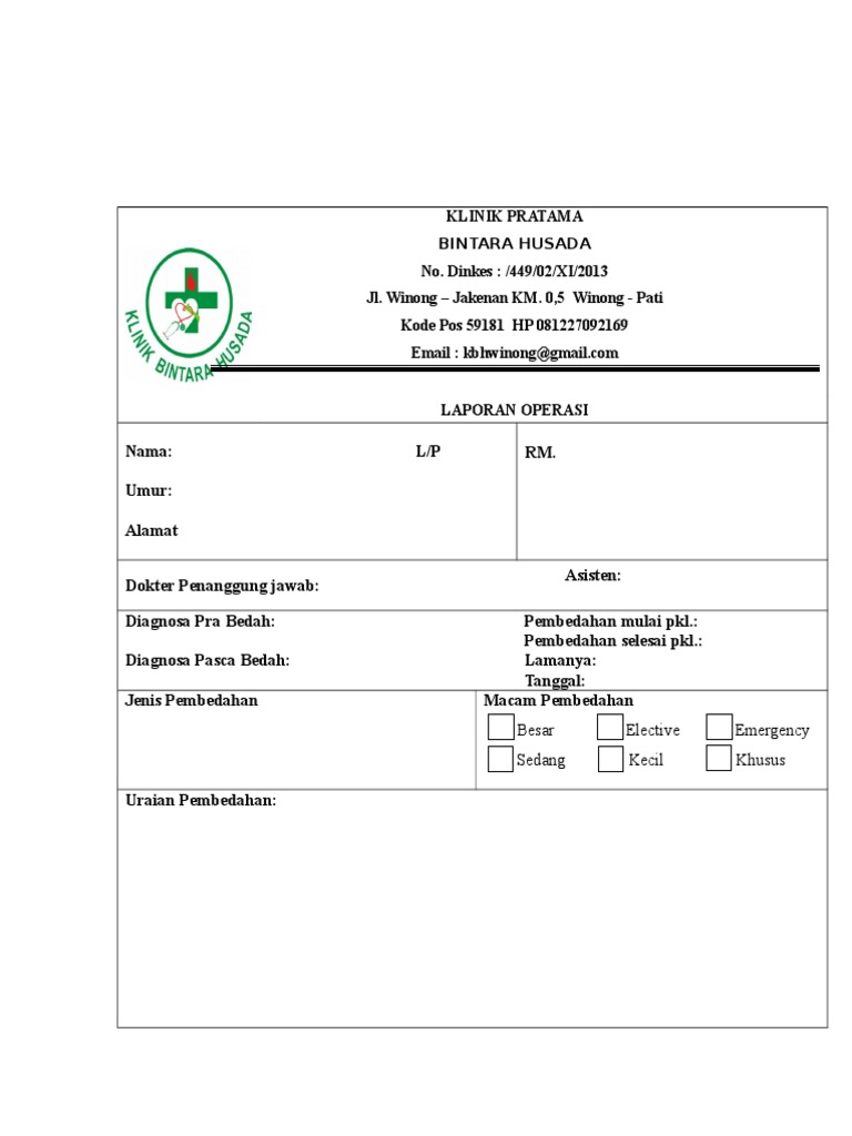 Form Laporan Operasi | PDF